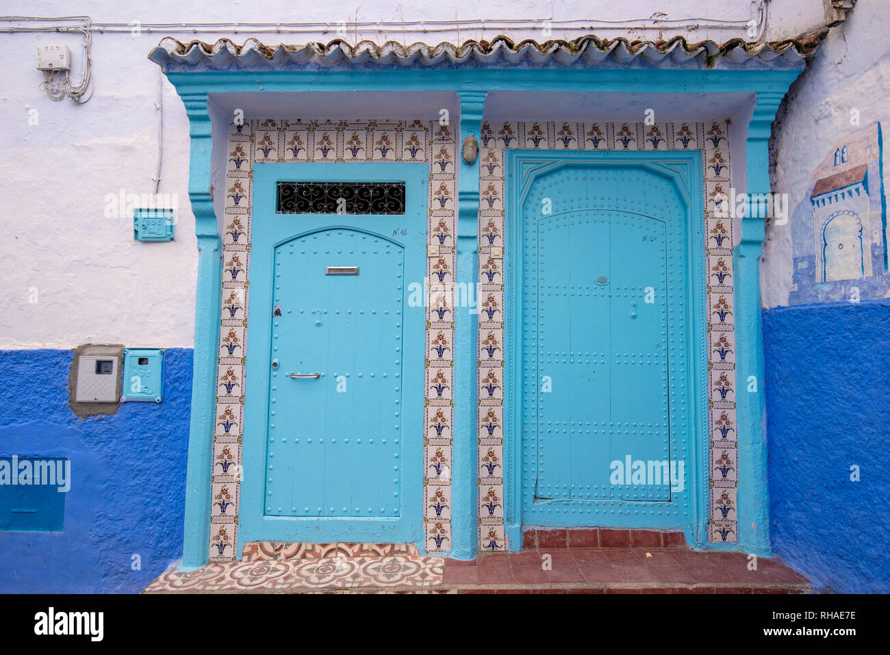 Beautiful view of the blue city CHEFCHAOUEN, MOROCCO in the medina ...
