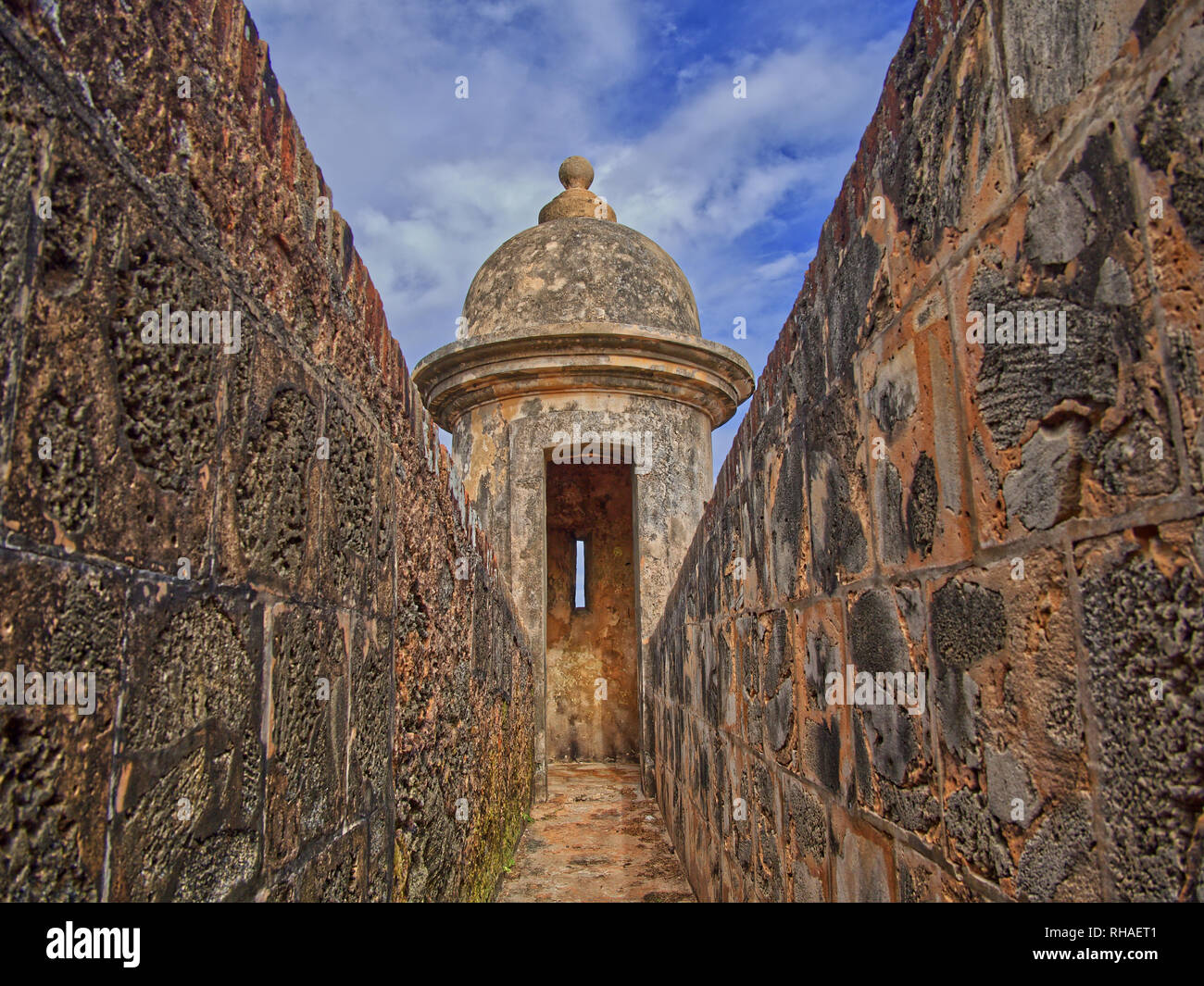 View of sky at one of the fort towers at San Cristobal Old San Juan ...
