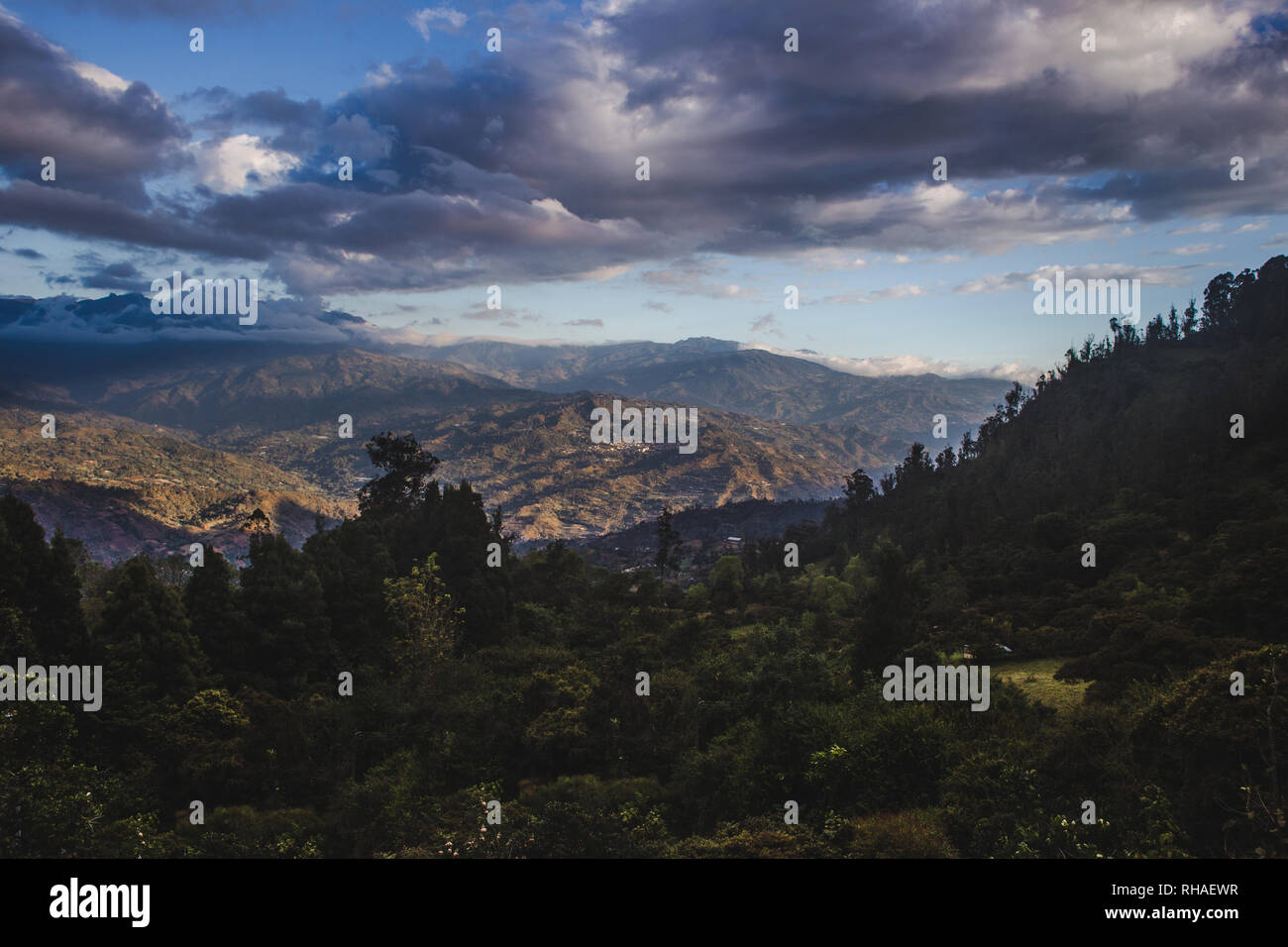 Waning sunlight over the Cundinamarca Valley near Bogotá, capital city ...