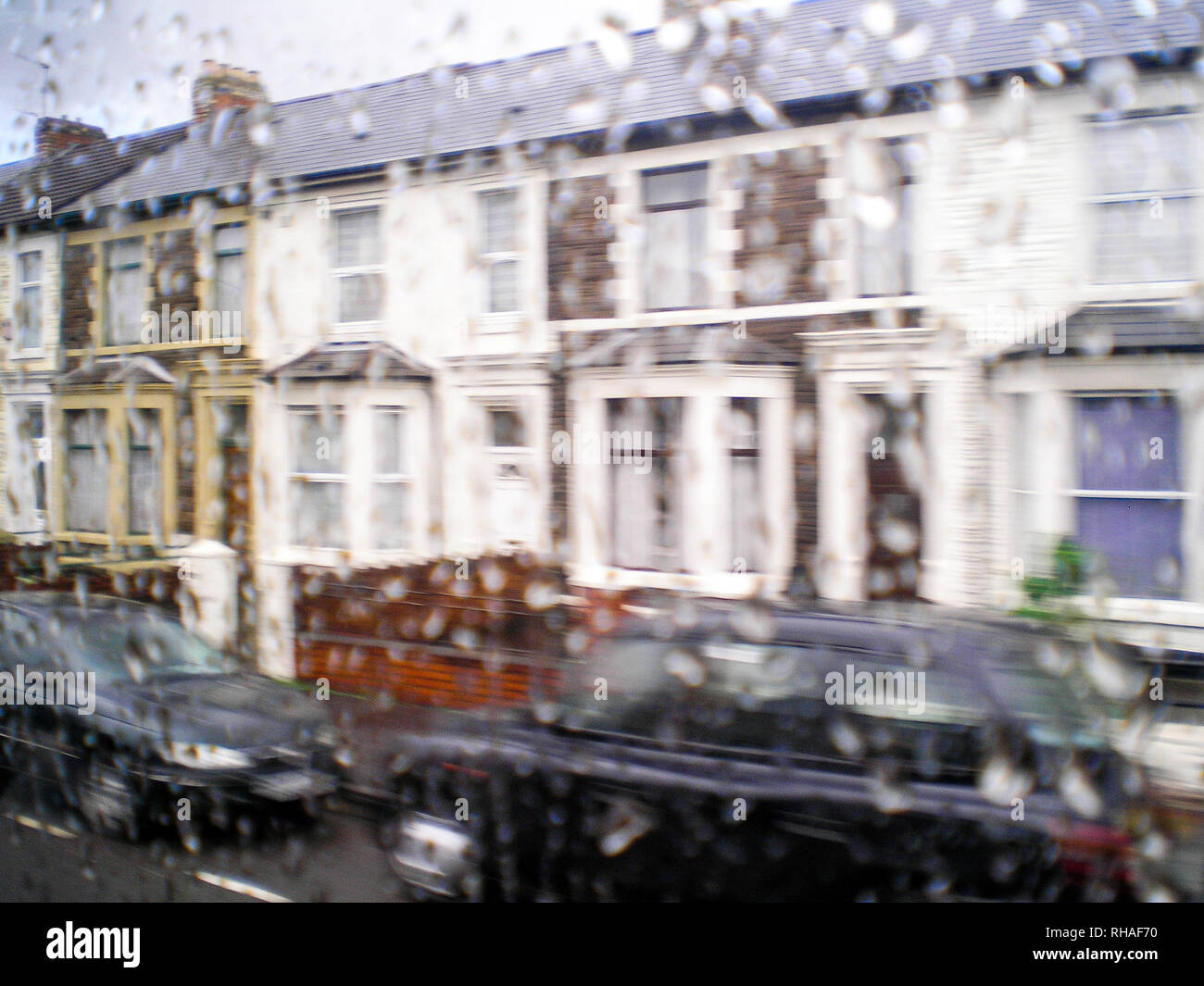 Travelling by bus under a heavy rain, Cardiff, Wales, United Kingdom ...
