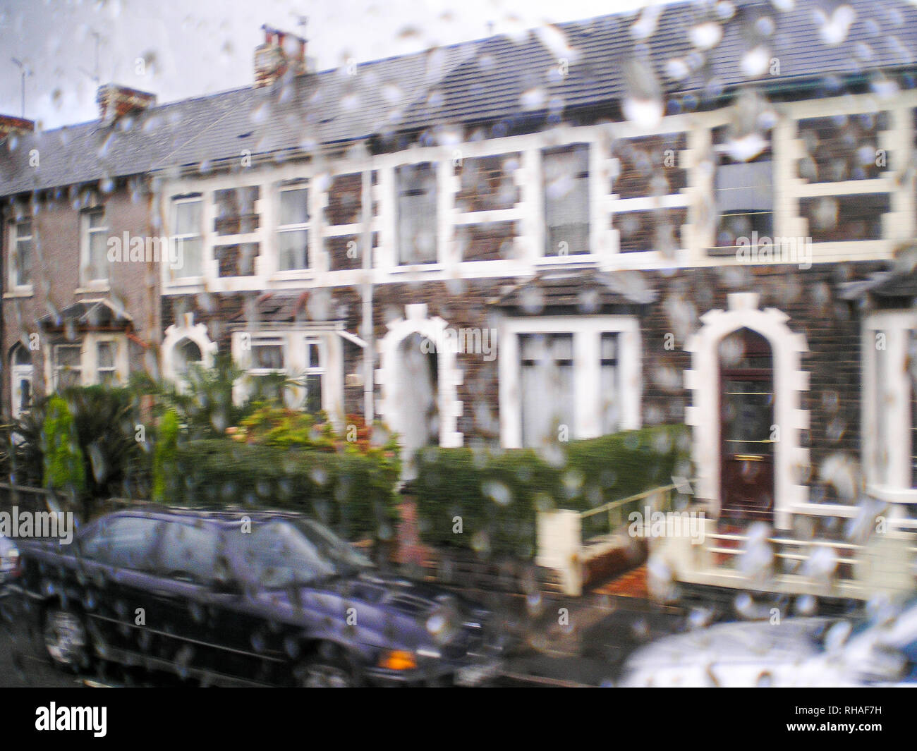 Travelling by bus under a heavy rain, Cardiff, Wales, United Kingdom ...