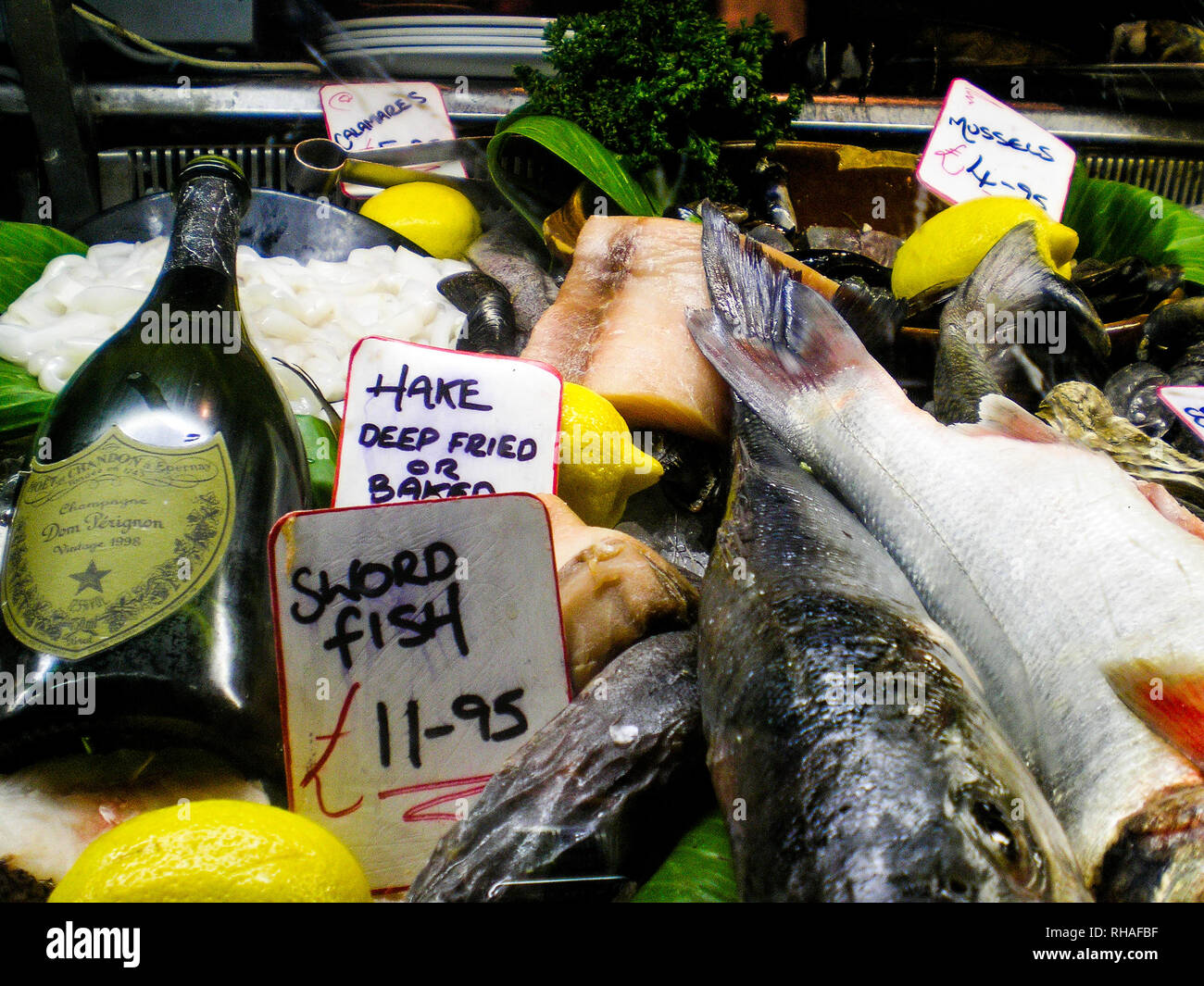 Fish Counter, Central market, Cardiff, Wales, United Kingdom Stock ...