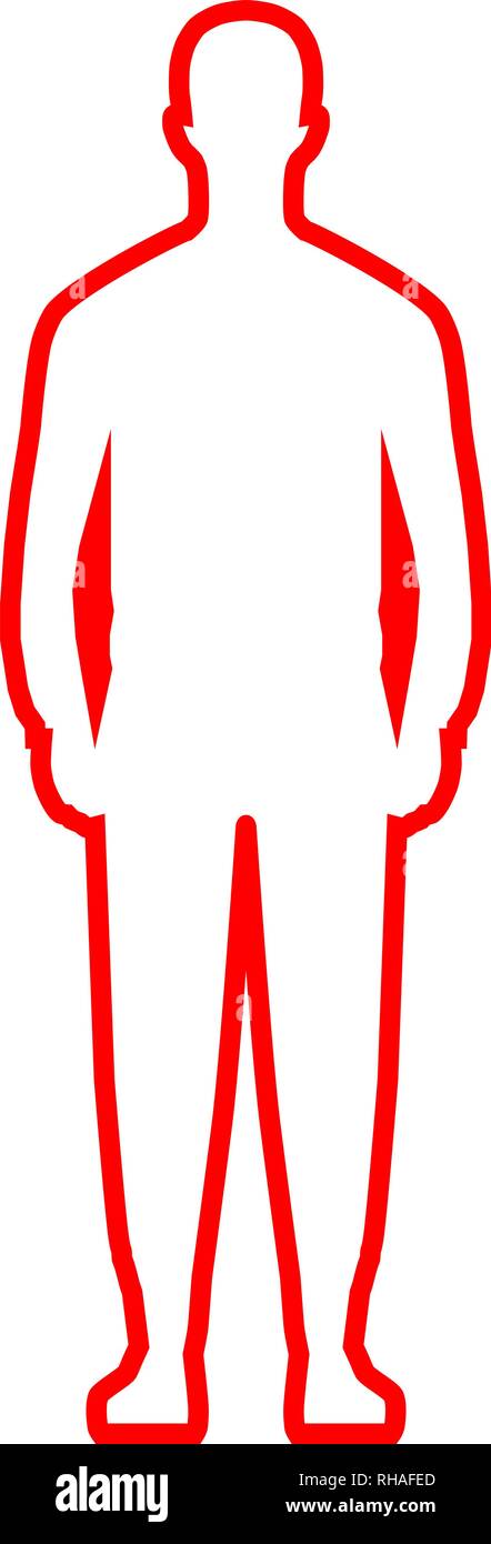 Man standing silhouette - red simple outline, isolated - vector ...
