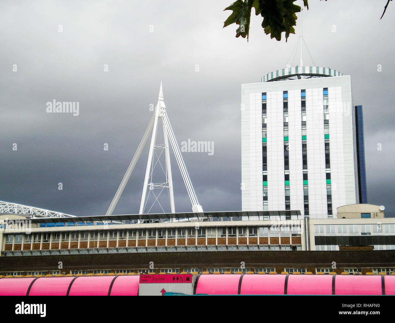 Principality Stadium superstructures and BT Tower seen from the Central ...