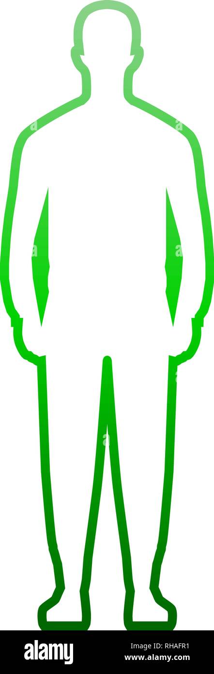 Man standing silhouette - green gradient outline, isolated - vector ...