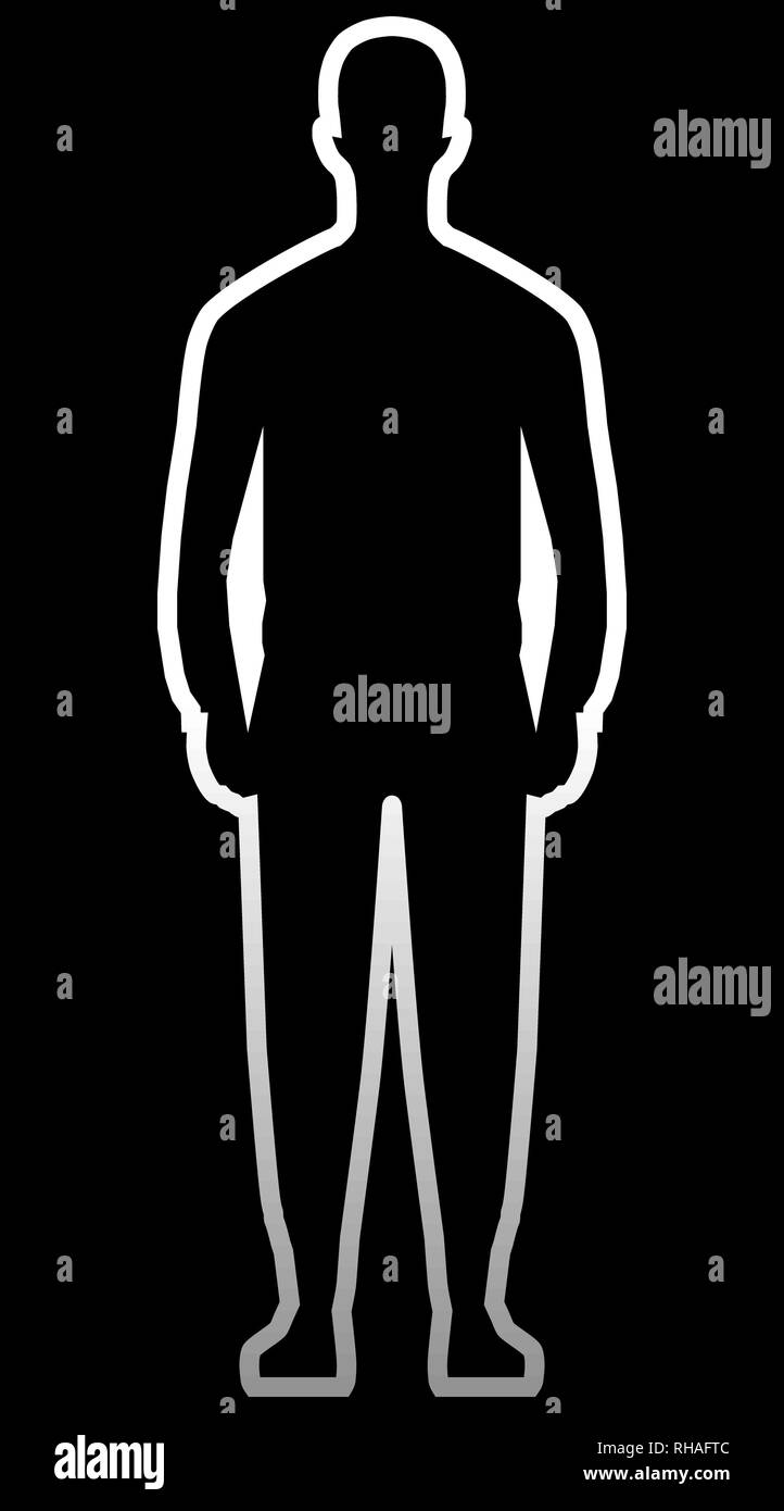 Man standing silhouette - white gradient outline, isolated - vector ...