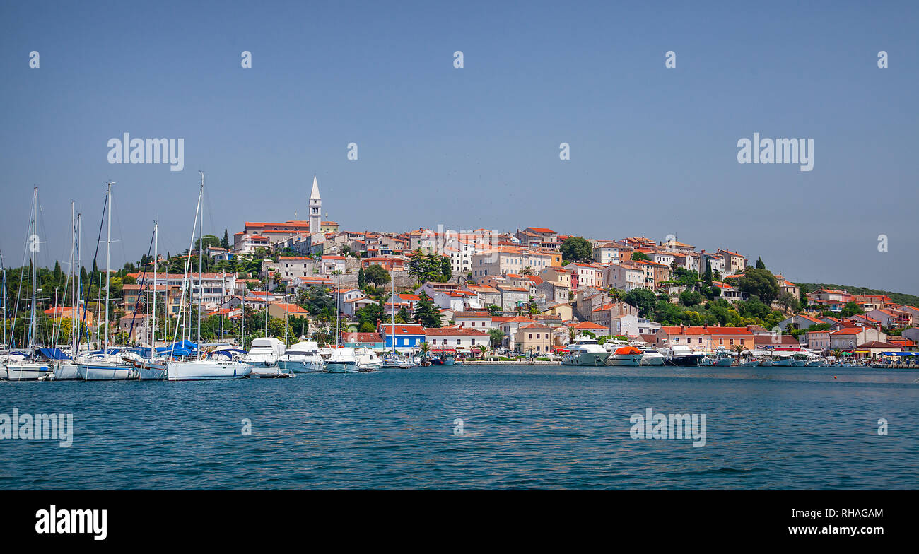 View from the sea on the old historic town of Porec, Croatia. Travels ...