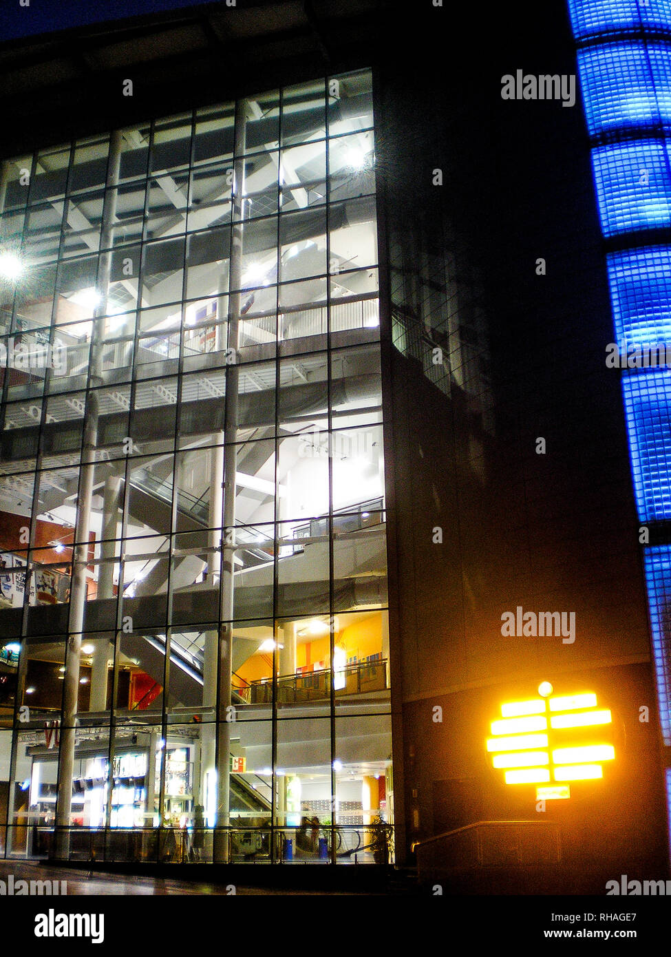 Colored effect on a modern building, Cardiff, Wales, United Kingdom ...