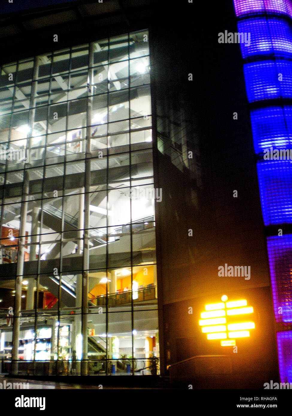 Colored effect on a modern building, Cardiff, Wales, United Kingdom ...