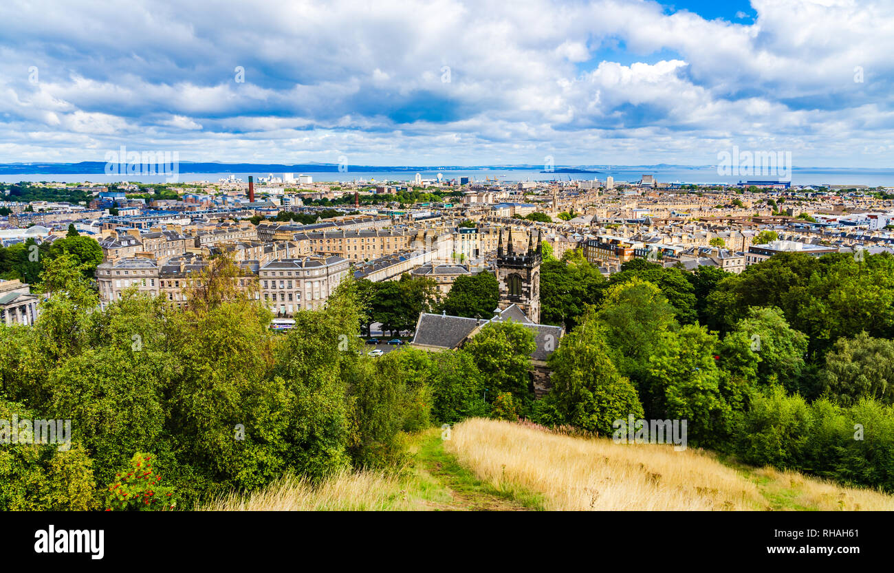 Edinburgh, Scotland: Panoramic view of the city and sea shoreline Stock ...