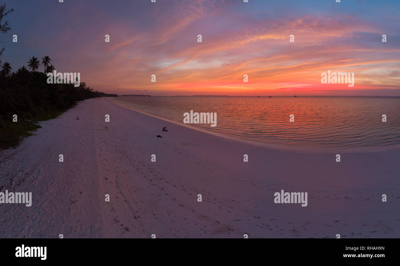 Aerial view tropical beach island reef caribbean sea dramatic sky at ...
