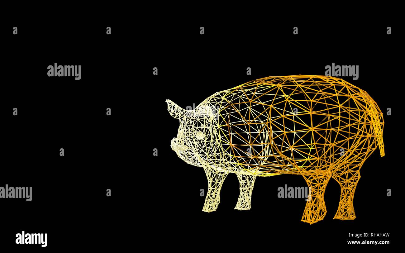 3d rendering of an animal wireframe isolated on a black background ...