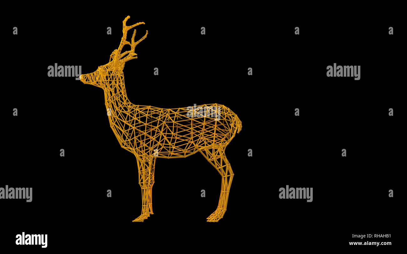 3d rendering of an animal wireframe isolated on a black background ...