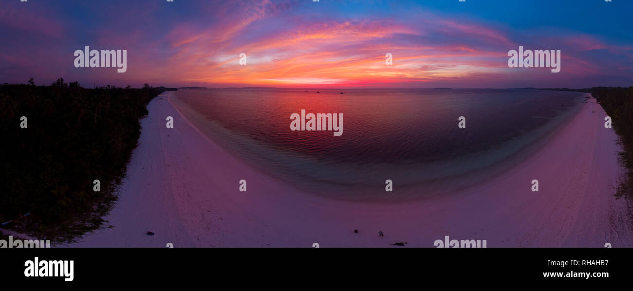 Aerial view tropical beach island reef caribbean sea dramatic sky at ...