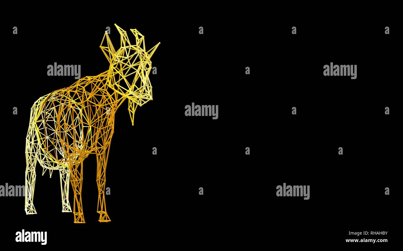 3d rendering of an animal wireframe isolated on a black background ...