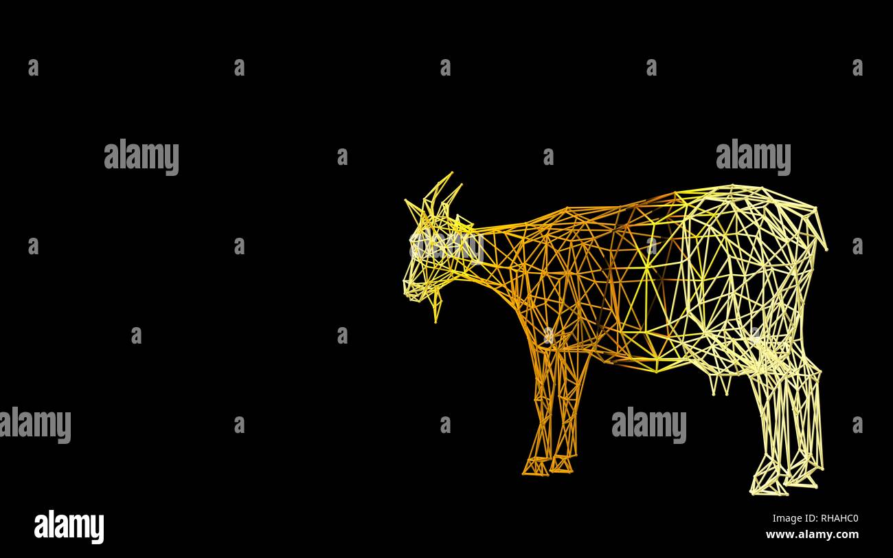 3d rendering of an animal wireframe isolated on a black background ...