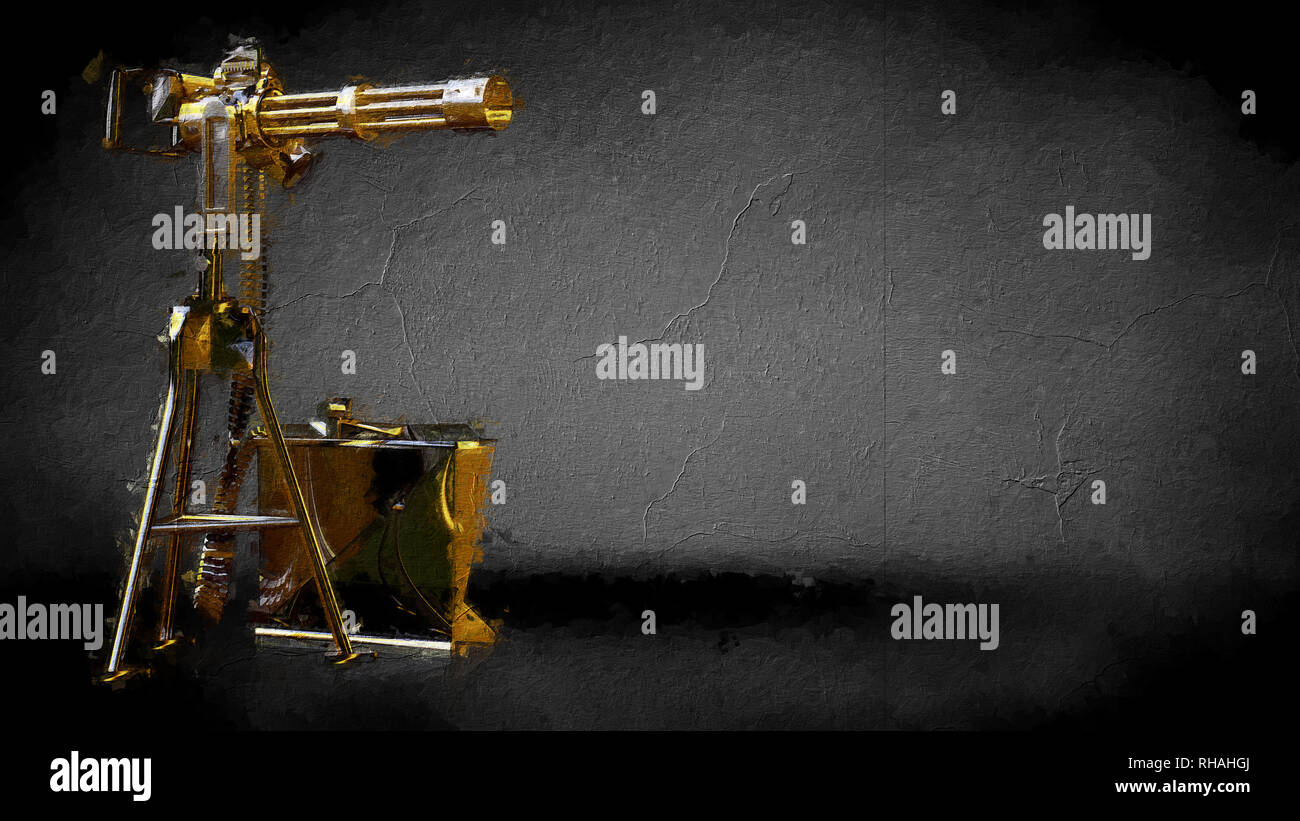 3d rendering of a golden shooting gun on a dark background Stock Photo ...