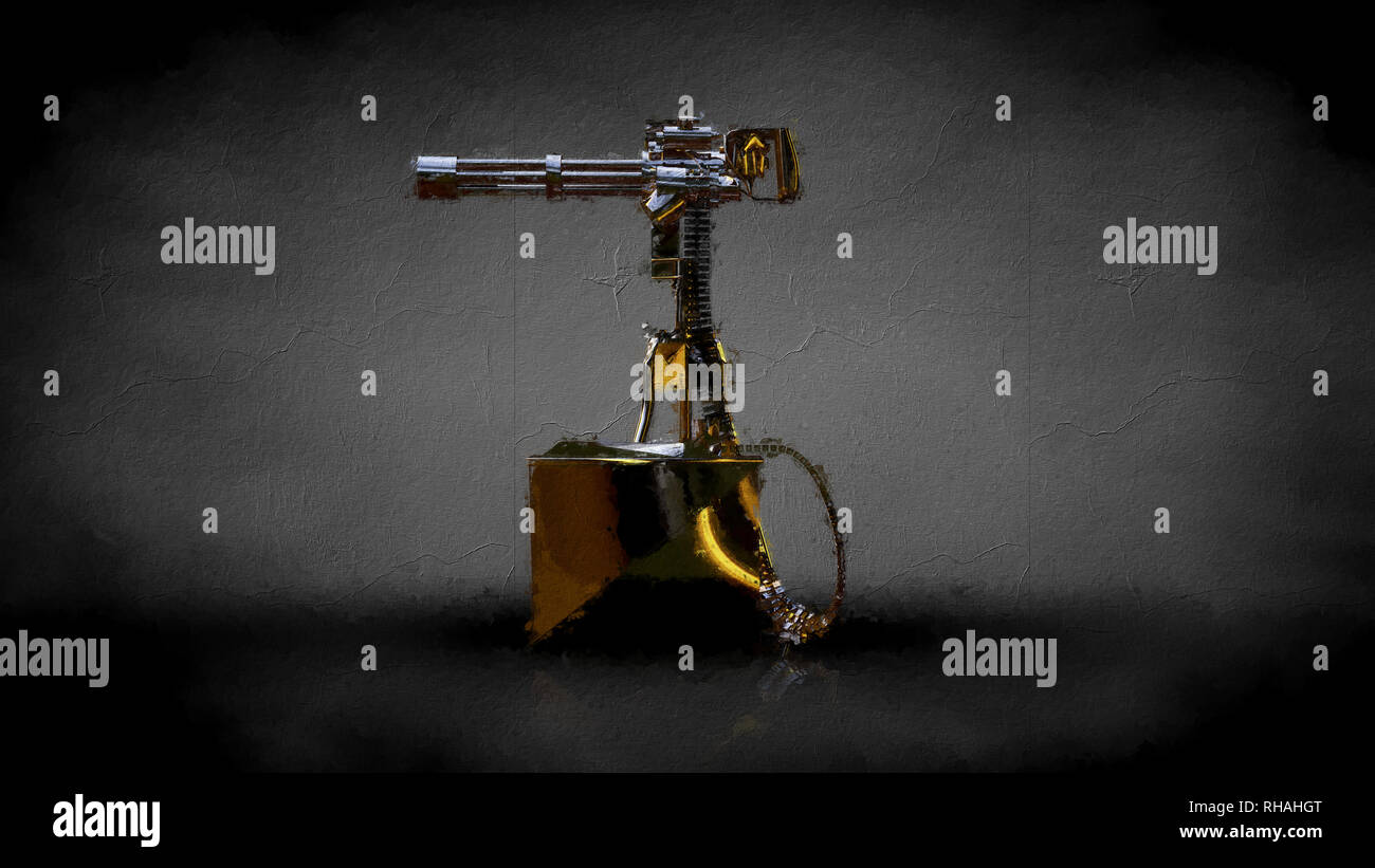 3d rendering of a golden shooting gun on a dark background Stock Photo ...