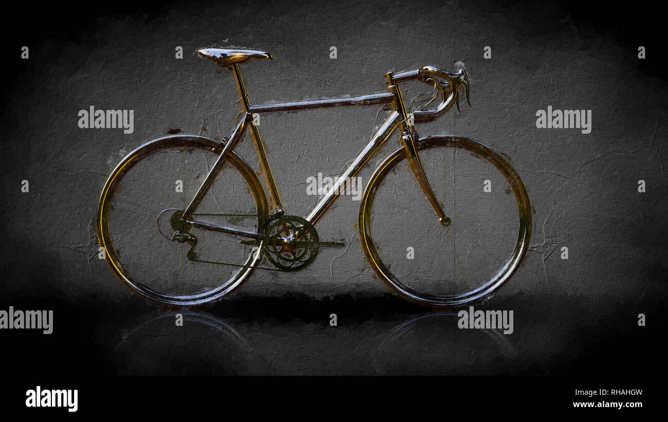 3d rendering of a golden bike on a dark background Stock Photo - Alamy