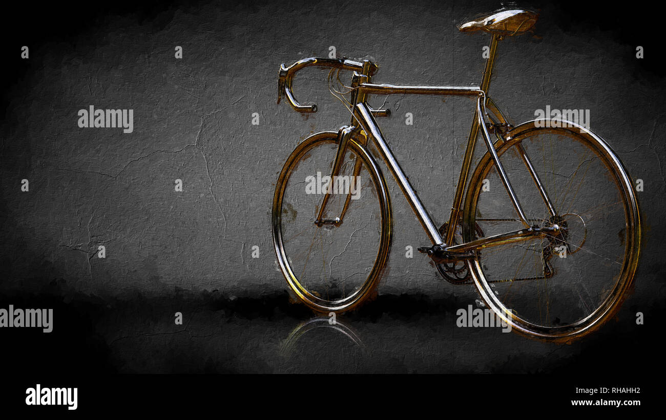 3d rendering of a golden bike on a dark background Stock Photo - Alamy