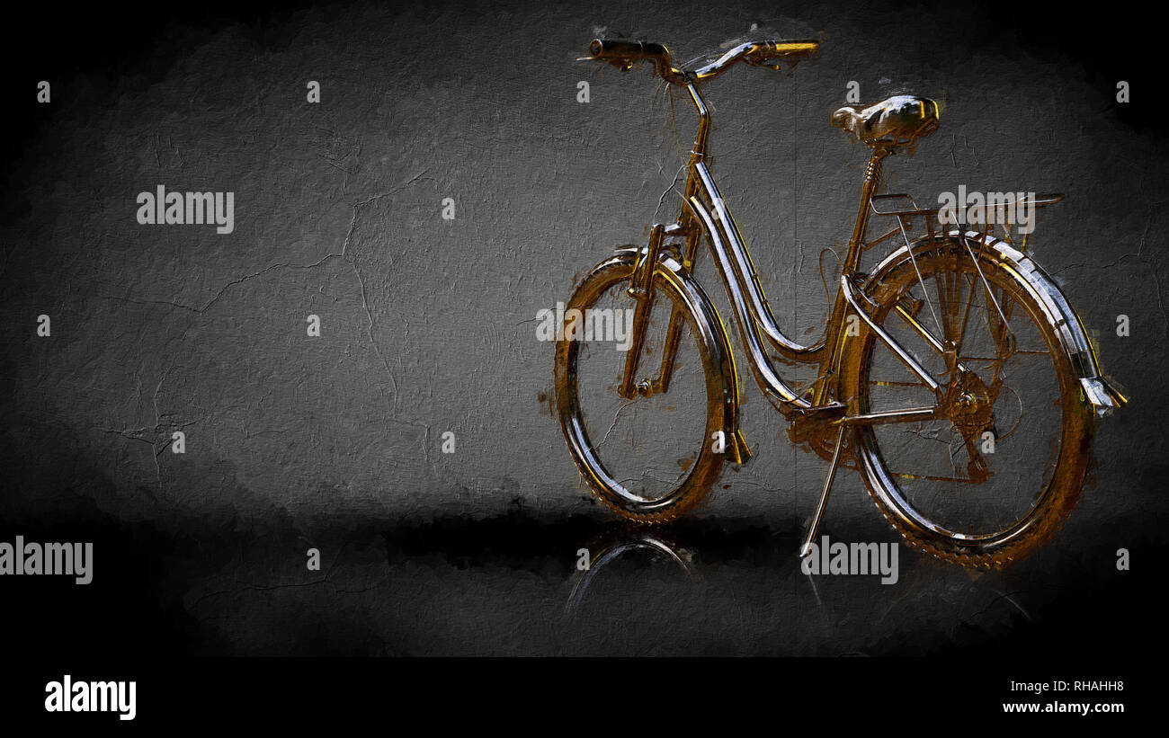 3d rendering of a golden bike on a dark background Stock Photo - Alamy
