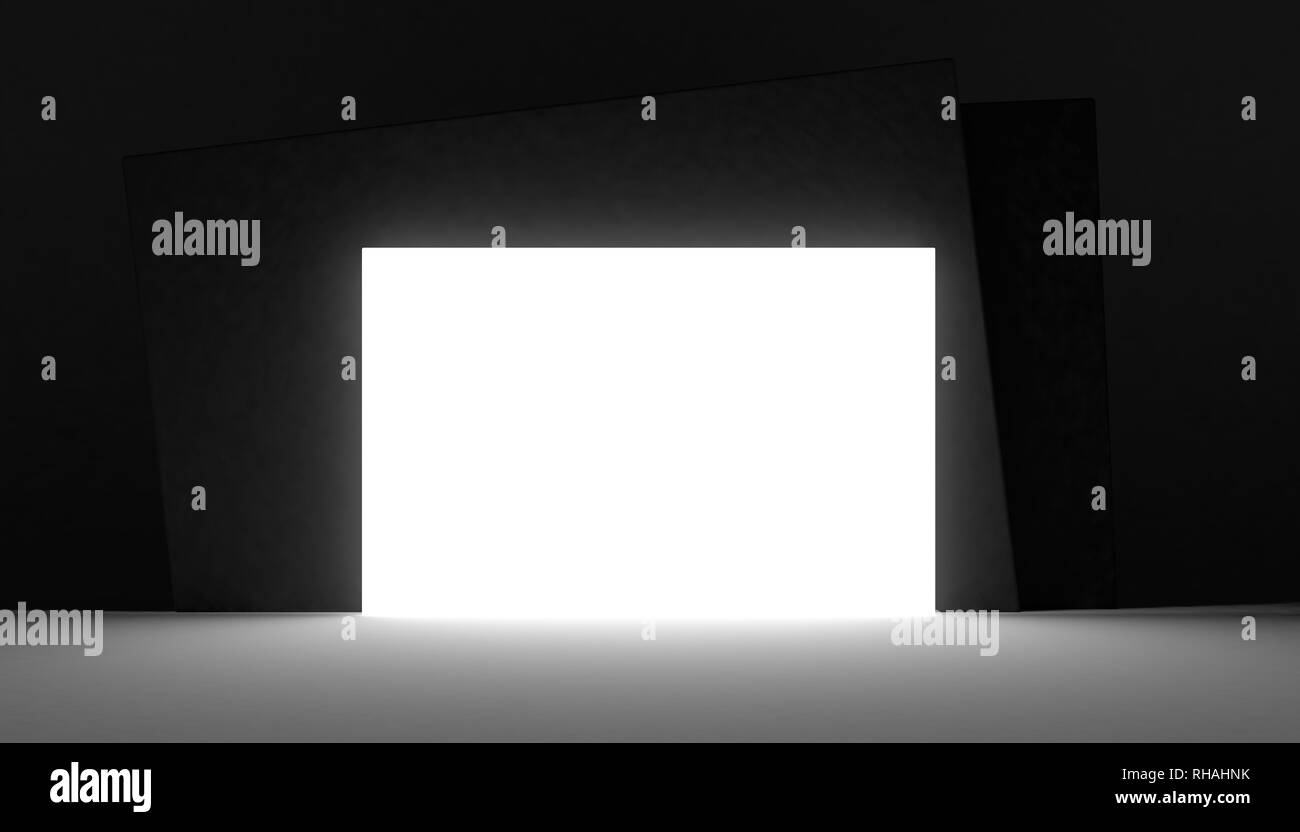 3d rendering of an empty white futuristic way on a black dark ...