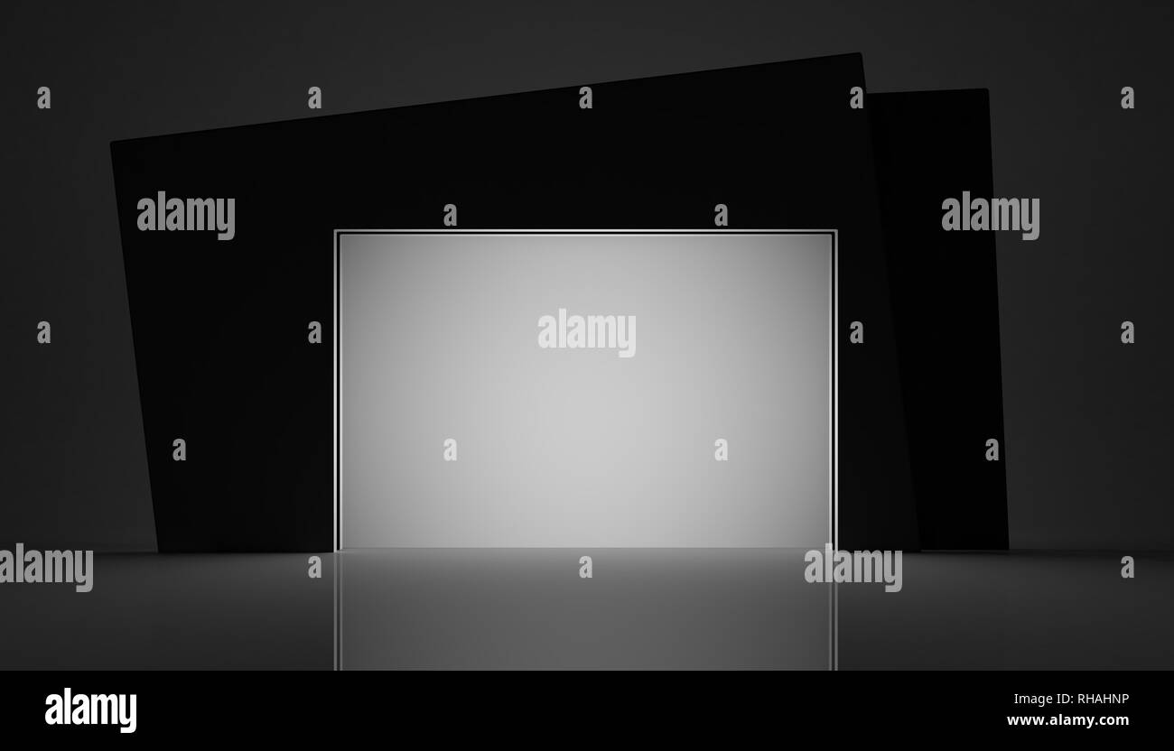 3d rendering of an empty white futuristic way on a black dark ...