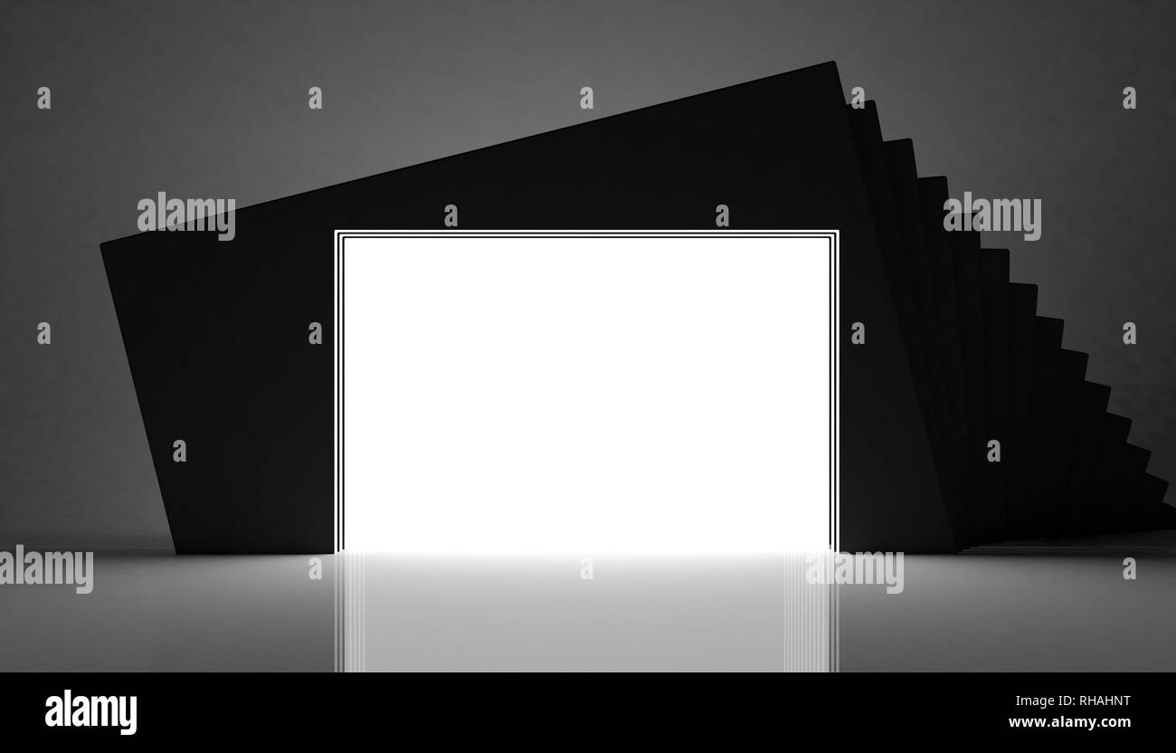 3d rendering of an empty white futuristic way on a black dark ...