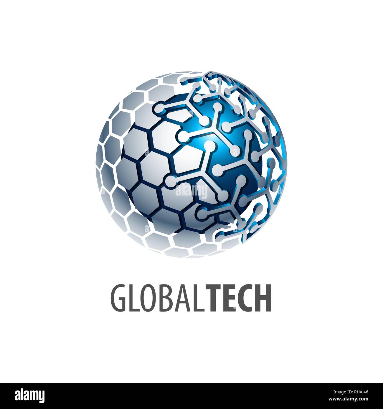 Digital sphere global link technology logo concept design. 3D three dimensional style. Symbol ...
