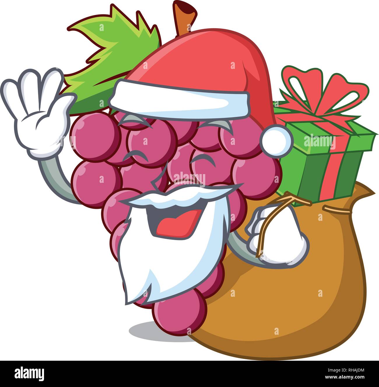 Santa with gift red grapes fruit in cartoon basket Stock Vector Image ...