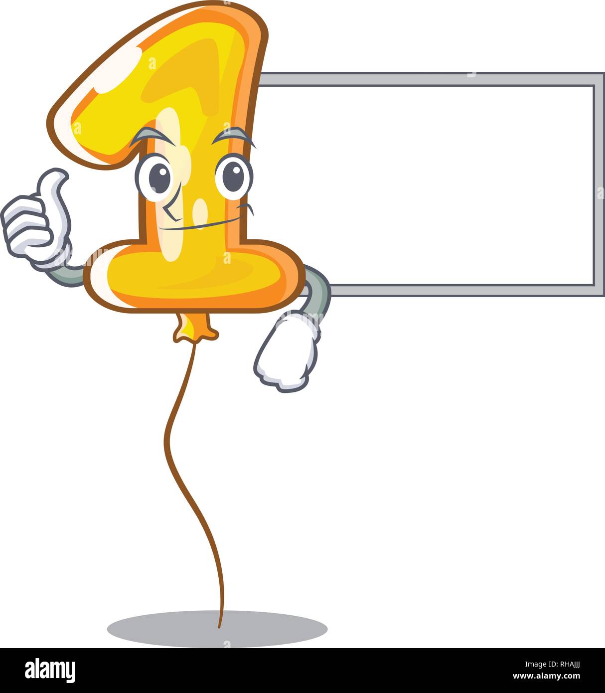 Thumbs up with board number one balloon in cartoon shape Stock Vector ...