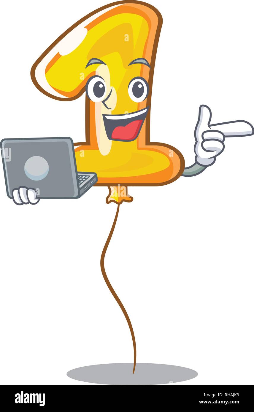 With laptop number one balloon in cartoon shape Stock Vector Image ...