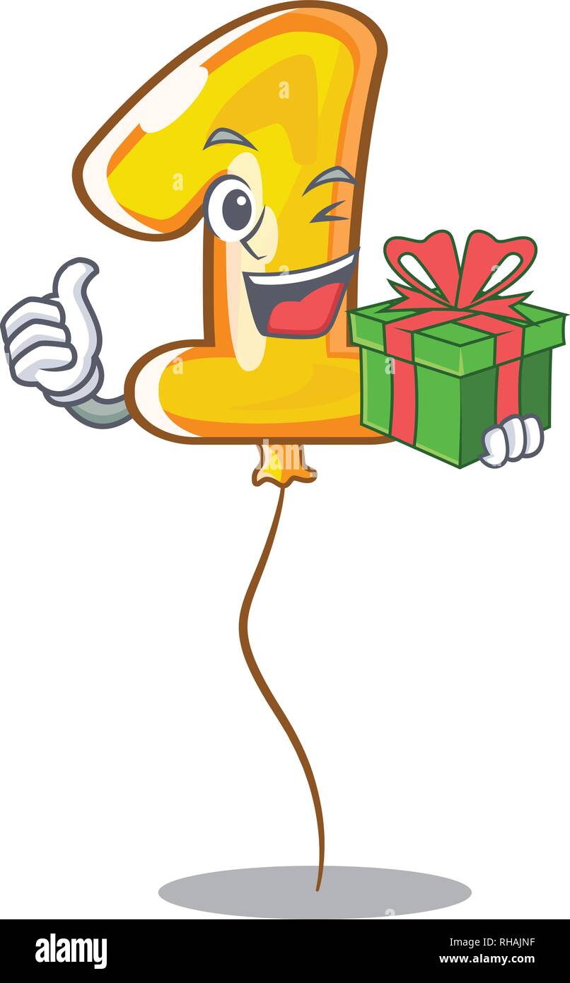 With gift balloon number one above character wall Stock Vector Image ...