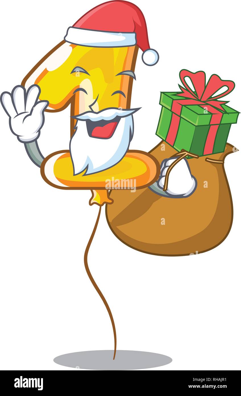 Santa with gift number one balloon stickto cartoon door Stock Vector ...