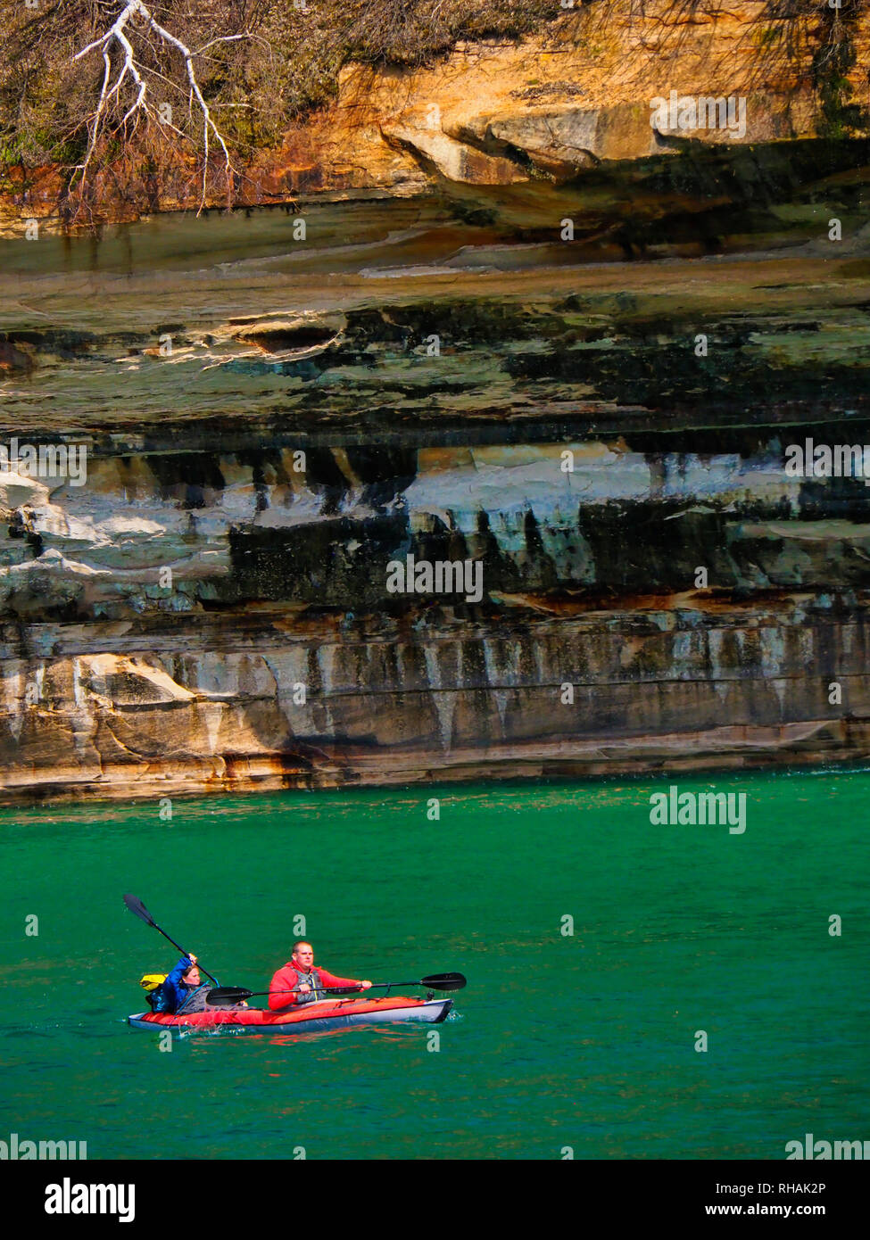 Kayak at Cliff, Pictured Rocks National Lakeshore, Munising, Michigan ...