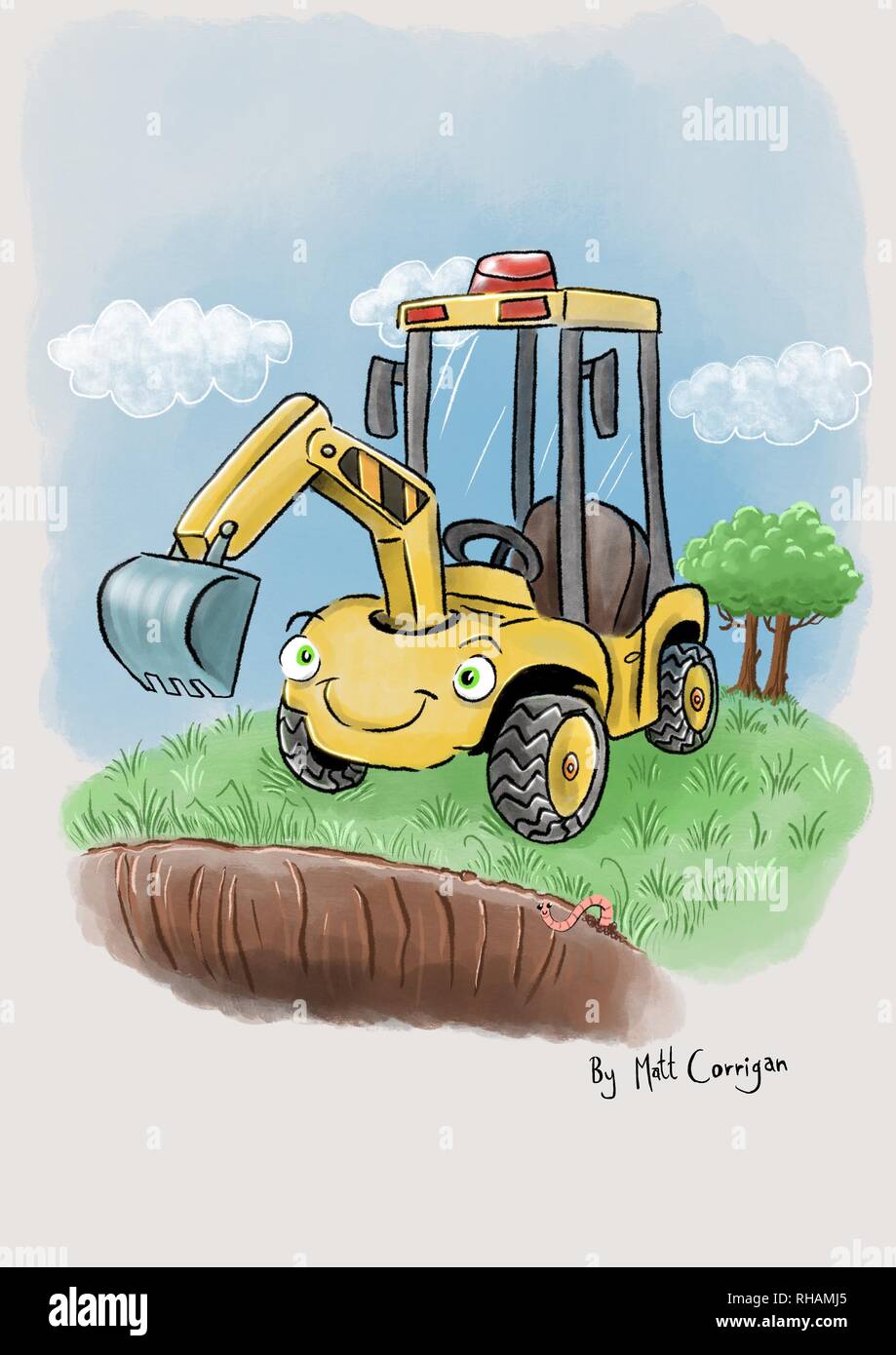 Illustration of a yellow cartoon digger in situation by Matt Corrigan ...