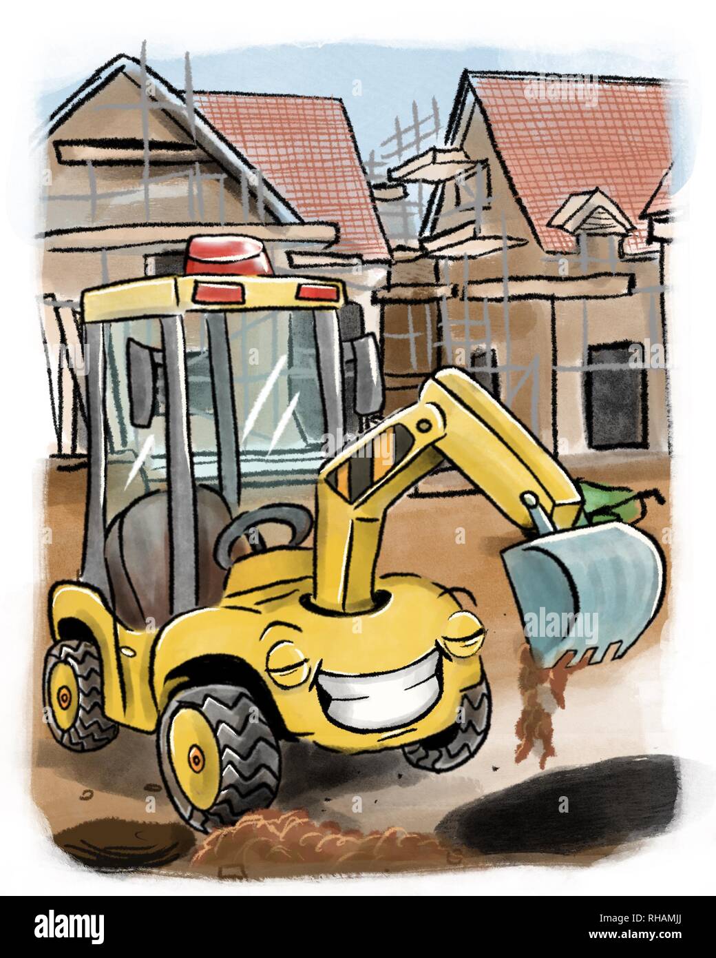 Illustration of a yellow cartoon digger in situation by Matt Corrigan ...
