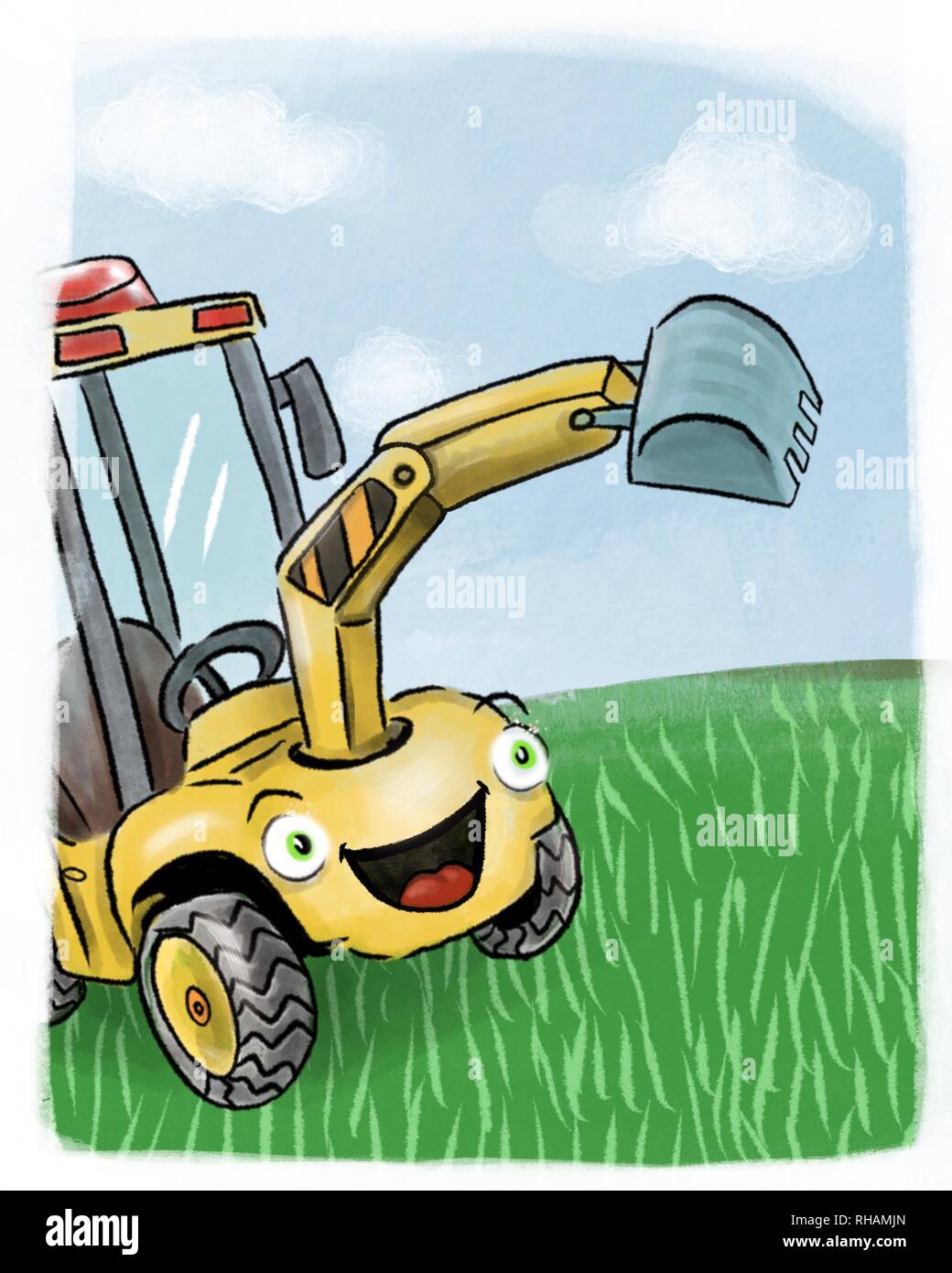 Illustration of a yellow cartoon digger in situation by Matt Corrigan ...