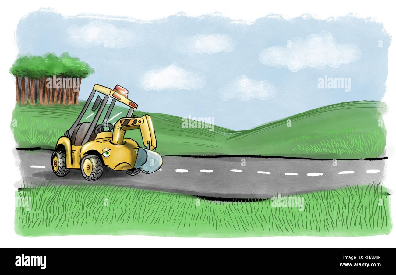 Illustration of a yellow cartoon digger in situation by Matt Corrigan ...