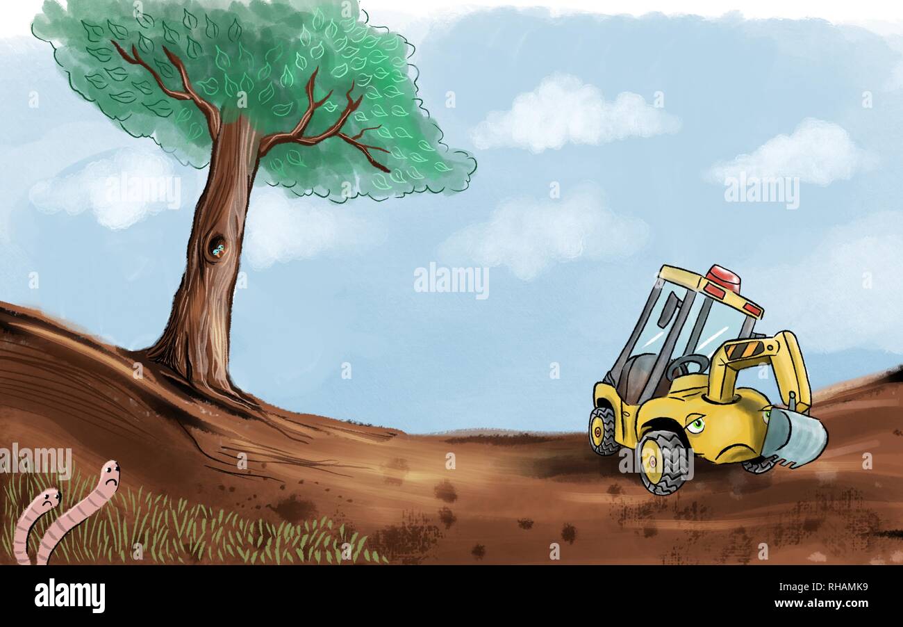 Illustration of a yellow cartoon digger in situation by Matt Corrigan ...