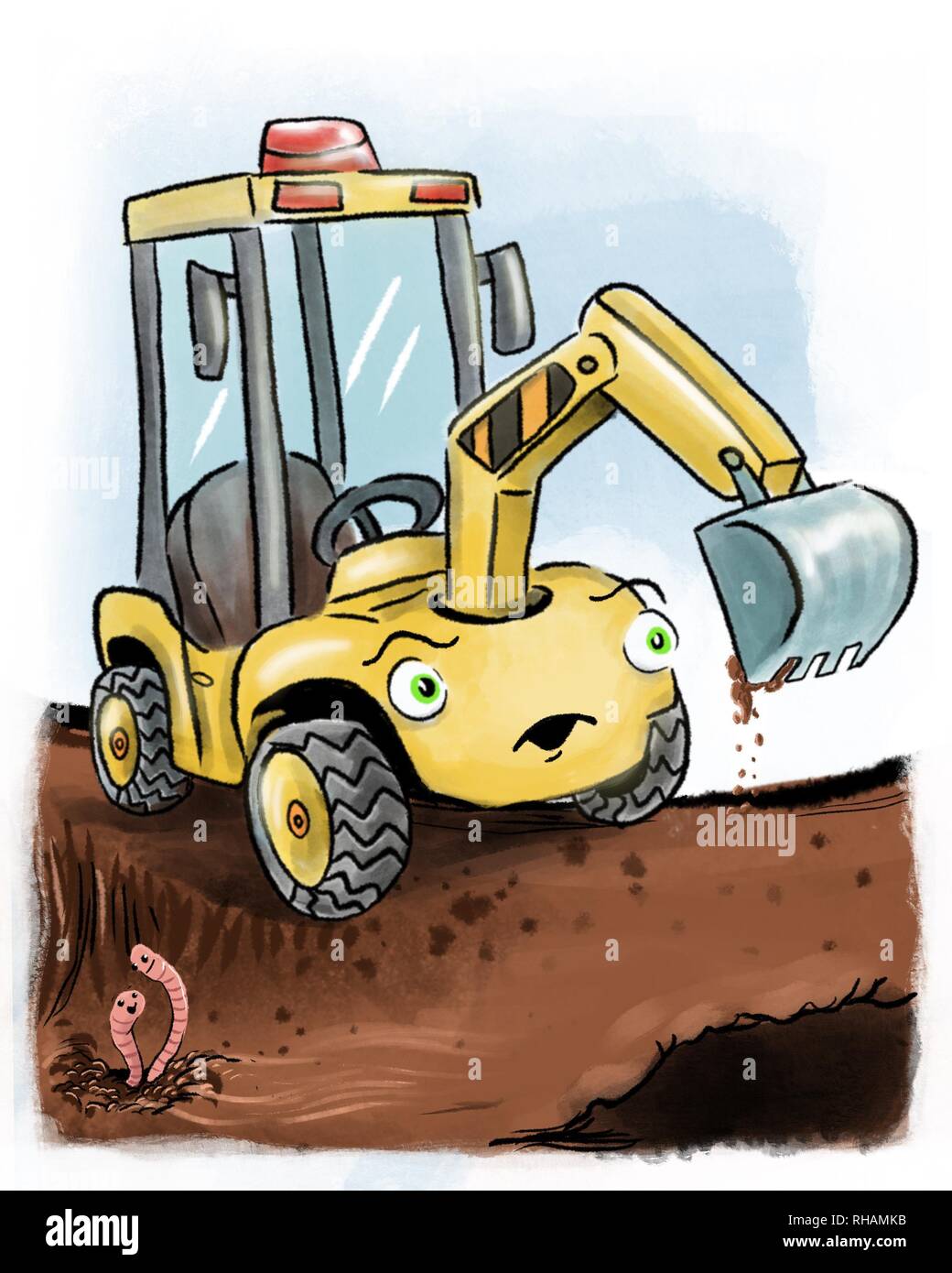 Illustration of a yellow cartoon digger in situation by Matt Corrigan ...