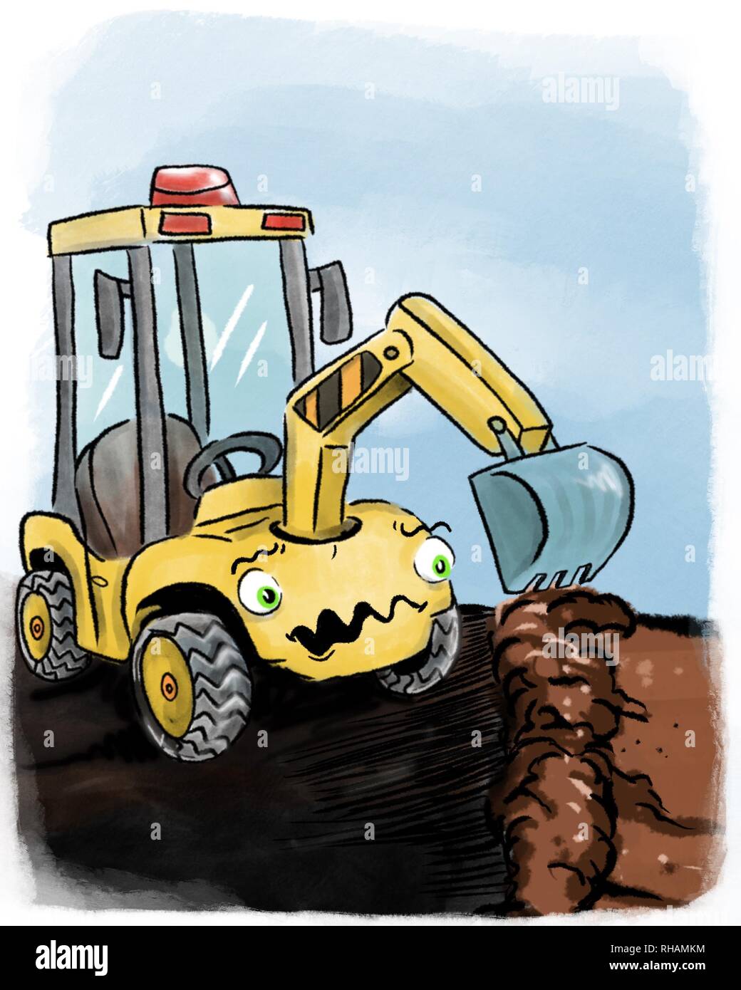Illustration of a yellow cartoon digger in situation by Matt Corrigan ...