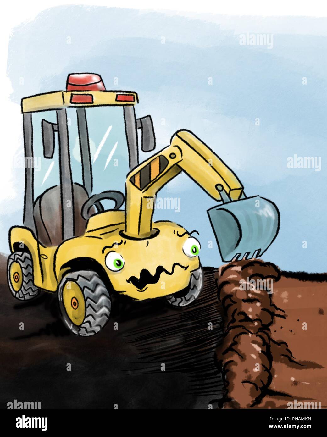 Illustration of a yellow cartoon digger in situation by Matt Corrigan ...