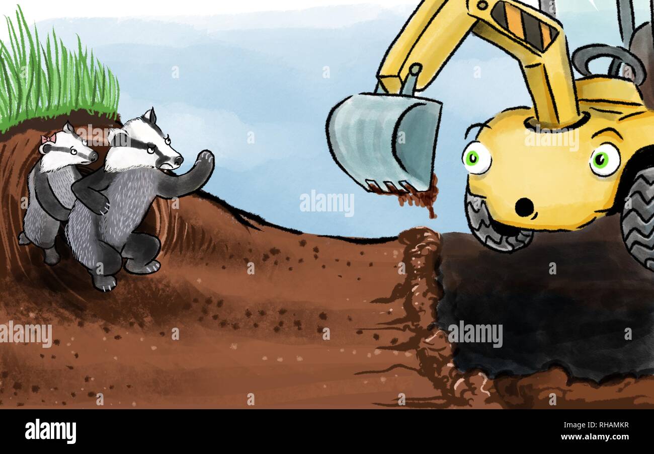 Illustration of a yellow cartoon digger in situation by Matt Corrigan ...