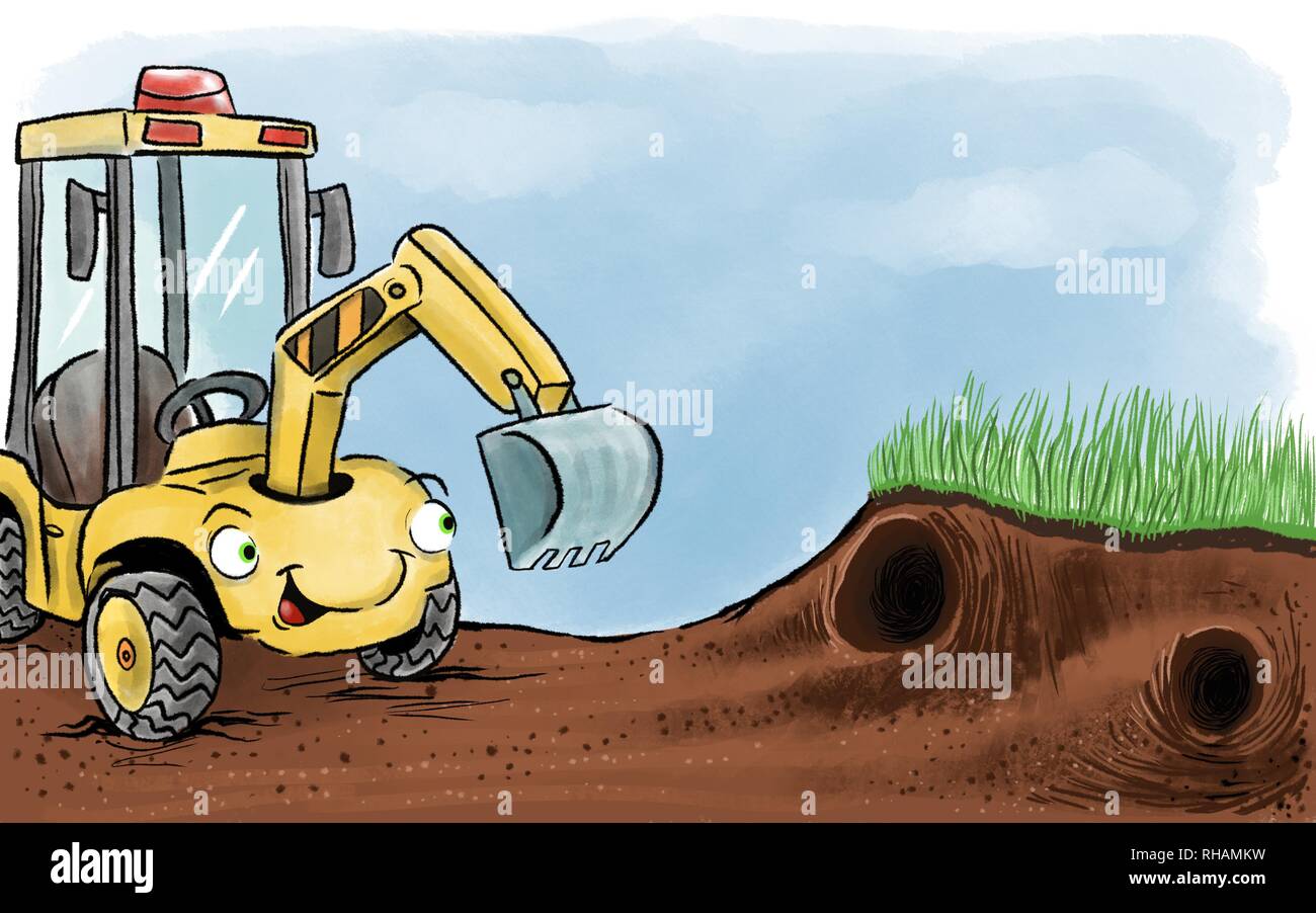 Illustration of a yellow cartoon digger in situation by Matt Corrigan ...