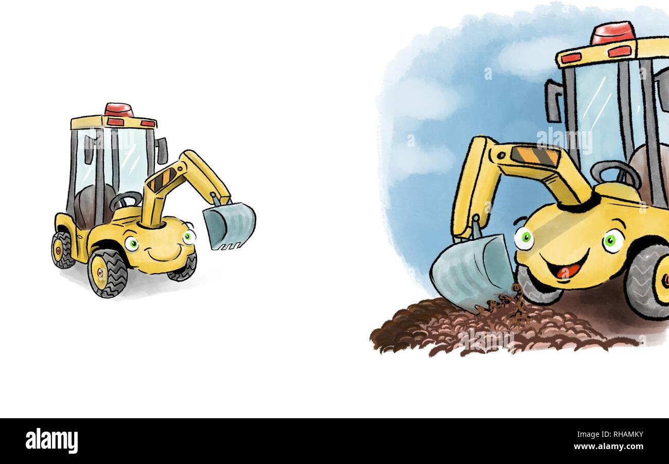Illustration of a yellow cartoon digger in situation by Matt Corrigan ...
