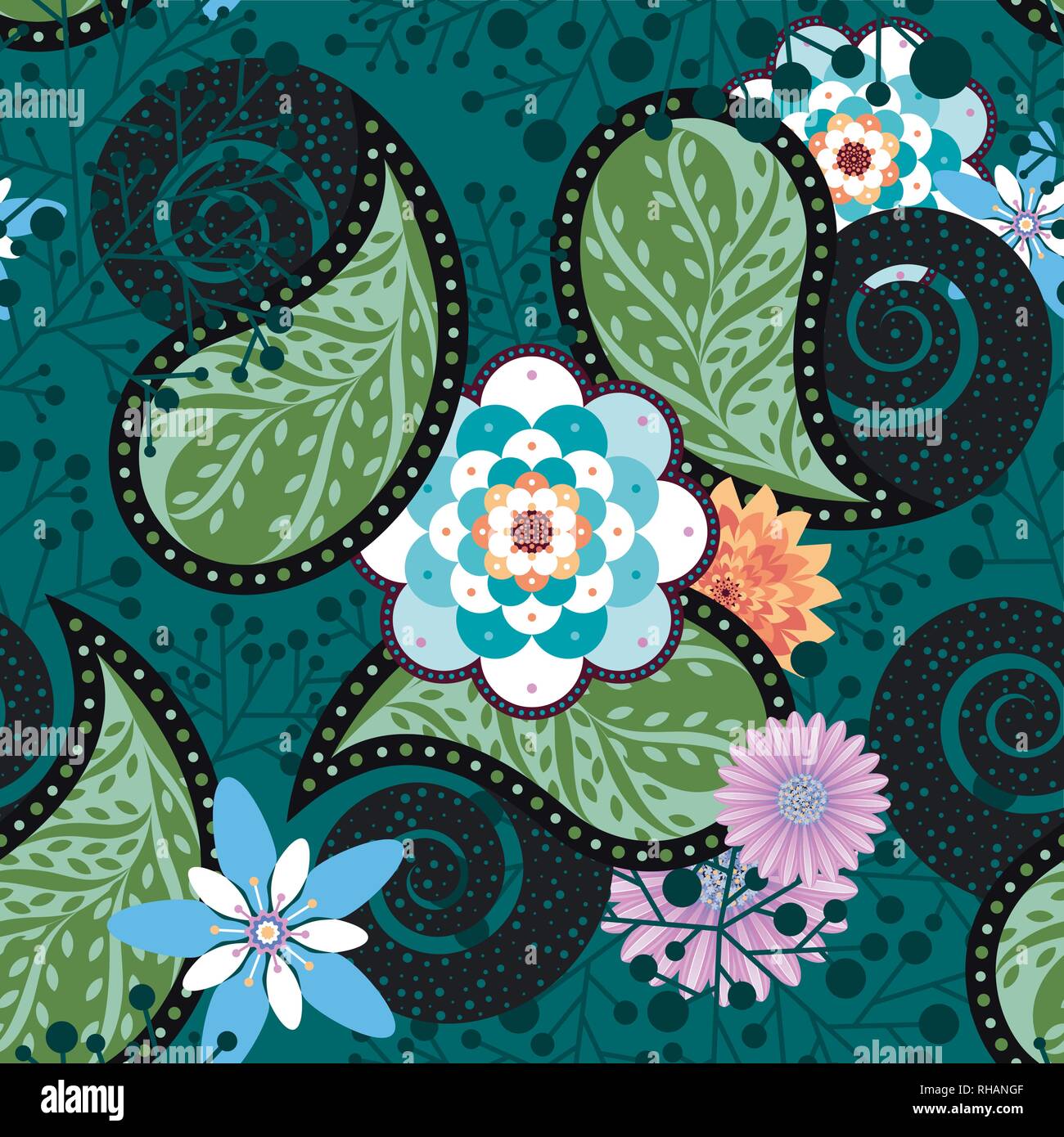 Paisley Flowers Seamless Pattern Vector Illustration Stock Vector Image ...
