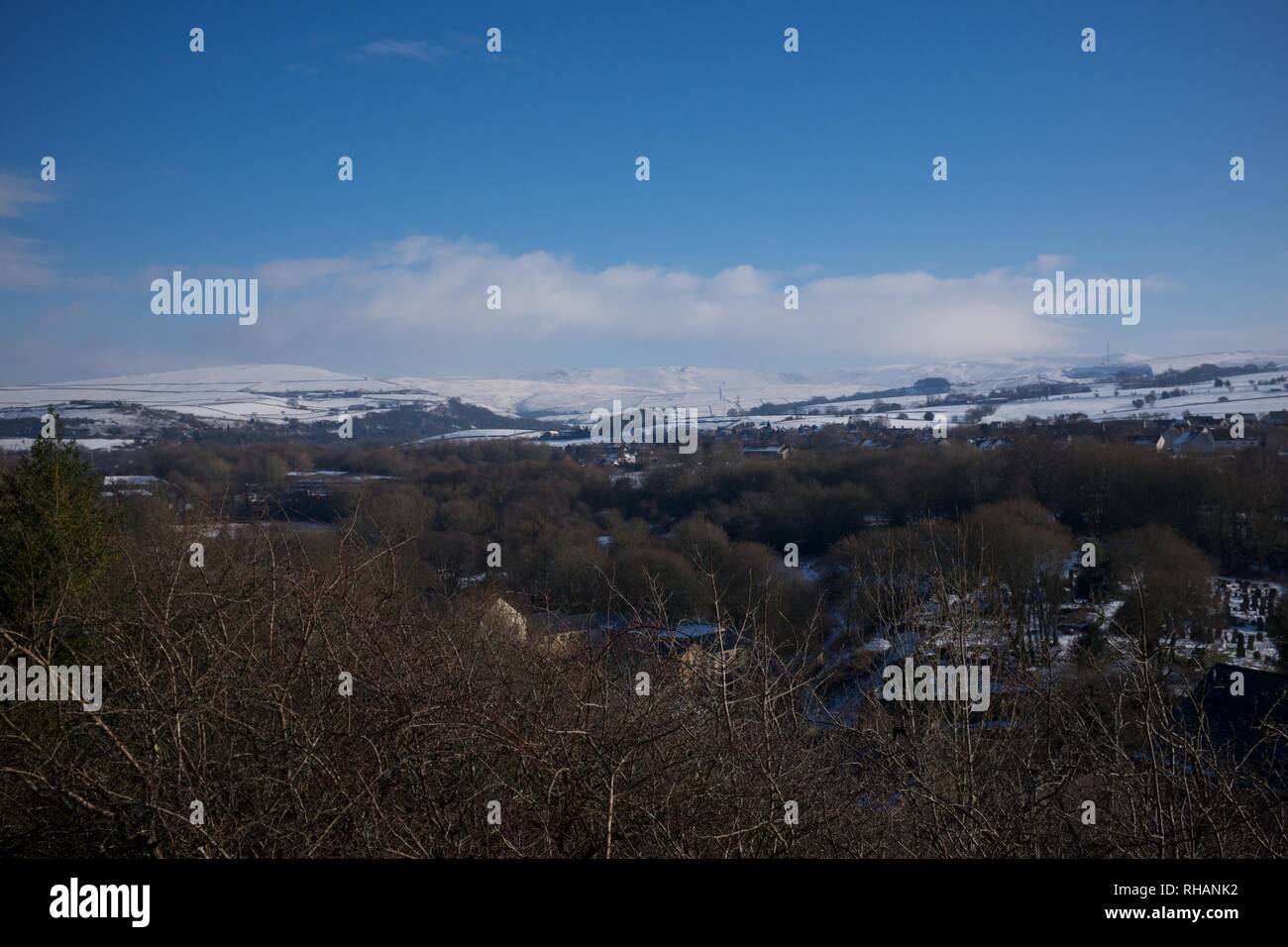 Snow on Kinder, looking from New Mills, Derbyshire Stock Photo - Alamy