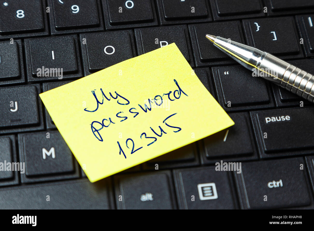 Password security. Office sticker on the laptop keyboard Stock Photo ...