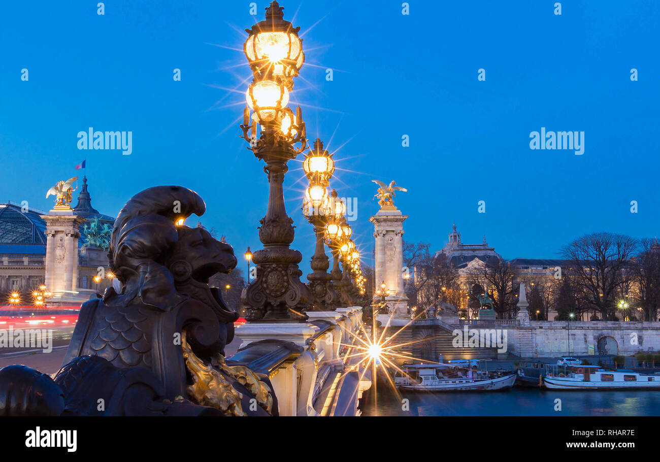 The Bridge of Alexandre III bridge at night , Paris. France Stock Photo ...